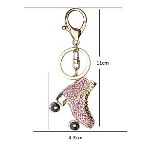 Woman Rhinestone Plating Women Car/Bag Keychain Purse Charm Roller Skates Pendant Keychain Key Ring Backpack Ornaments - Pink