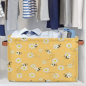 Large Storage Bin Animal Bees Collapsible Storage Basket with Handles,Daisy Flower Laundry Basket Hamper Organizer Foldable Storage Box for Toys Bedroom Kids Room Nursery Dorm Set of 1