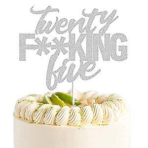 Twenty Five Silver Glitter Cake Toppers 25 Years Old 25th Birthday Anniversary Party Decorations Supplies