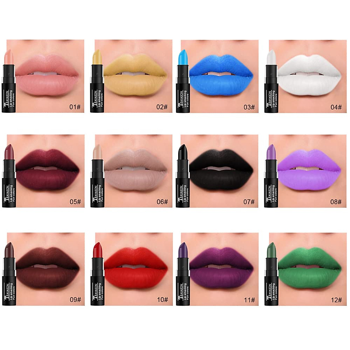 BIOKUSY 12 Pack Matte Lipstick Set, Black Goth Novelty Lipstick, Moisturizing Long Lasting Lip Color for Halloween Party Cosplay Makeup Gift Kit for Girls and Women