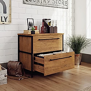 Sauder Iron City Lateral File, L: 31.50" x W: 20.00" x H: 30.00", Checked Oak Finish
