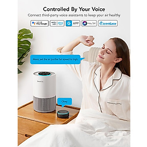 GoveeLife Smart Air Purifiers for Bedroom, with WiFi Alexa Control, HEPA 24dB Quiet Air Purifier with Fragrance Sponge, RGB Night Light, for Pet Dander, Allergies, Smoke, Office and Desktop, White