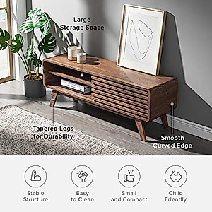 mopio Ensley Mid-Century Modern TV Stand 46" with Rounded Edges and slatted Door Design
