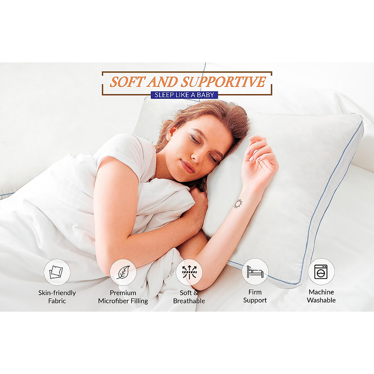 Royale Linen Pillows Queen Size Set Of 2 - Bed Pillows for Sleeping - Gusseted Pillow for Back, Stomach or Side Sleepers - Down Alternative Queen Pillows - Soft Hotel Quality (20x30 Inches, Pack Of 2)