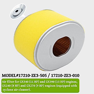 GX390 Air Filter Replacement for Honda AFZE30 GX340 13HP 11HP Cyclone Engines - Replaces 17210-ZE3-505 17210-ZE3-010 Air Filter with Pre-Filter