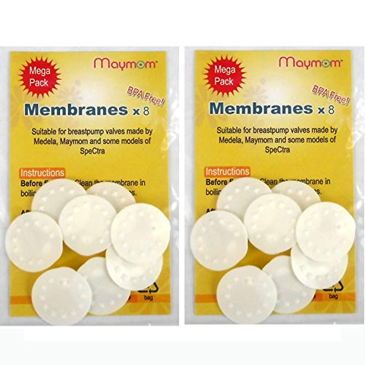 Maymom Membranes Compatible with Medela Breastpumps, Suitable for Lactina, Manual Freestyle, Symphony, Swing, Pump in Style Pumps, Part # 87088 (White, 16pc)
