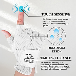 XEIRPRO New Lady Classic Women's Black Half Finger Golf Gloves - Tacky & Breathable Women's Golf Gloves Weather - Worn on Left (Black/Black, Small)