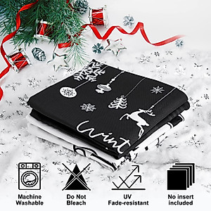 Lanpn Hello Winter Merry Christmas Throw Pillow Covers 20x20 Set of 4, Decorative Black and White 20 inch Xmas Holiday Cushion Pillow Cases Home Outside Porch Decor Decorations