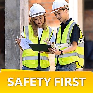 PeerBasics Safety Vest 10 Pack, Yellow, ANSI Class 2, Reflective, For Men Women Unisex, With Pockets Zipper, Breathable Mesh (Large)