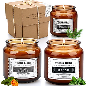 [300H, 46.5oz] Candles for Home Scented, 3 Pack Large Jar Soy Candles, Sage Candles, Aromatherapy Candles Set for Stress Relief, Candles for Men & Women, Glass Amber Jar Candles