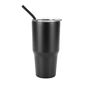 makerflo 30 oz Black Powder Coated Tumbler Pack of 1 with Upgrad Handle Option, Includes a Sliding Splash & Leak Proof Lid, Ideal for Craft, Personalization (Laser Engraving, UV DTF, Epoxy, Vinyl)