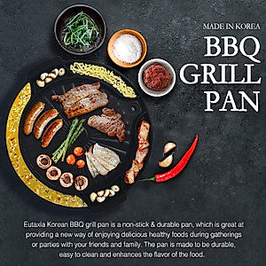 Eutuxia Master Grill Pan for Korean BBQ, 15", Stovetop Nonstick Smokeless Scratch-Resistant, Oil Draining Hole, Safety Hand Grip, For Grilling Vegetable Egg Meat Garlic Cheese Kimchi Made in Korea