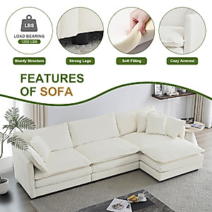 Oversize Mondular Sectional Sofa, 111.5'' Chenille Large L Shaped Couch with Reversible Chaise & Cushions, Big Cloud Couch for Living Room, Modern Comfortable Couch for Bedroom(4 Seater, Beige White)