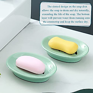 Kyraton Soap Dish 2 Pack, Plastic Soap Dishes, Non Slip Draining Soap Box, Soap Bar Holder Shower with Drip Tray, Easy Cleaning Soap Saver, Used in Kitchens, Bathrooms, Keeps The Soap Dry (Green)