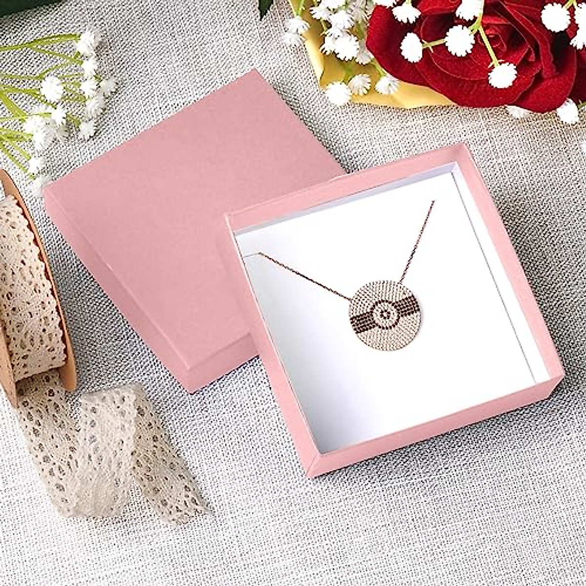 Cardboard Jewelry Boxes 10 Pack - 3.5"x3.5"x1" Bulk Cotton Filled Small Gift Boxes with Lids for Jewelry Packaging (Baby Pink)