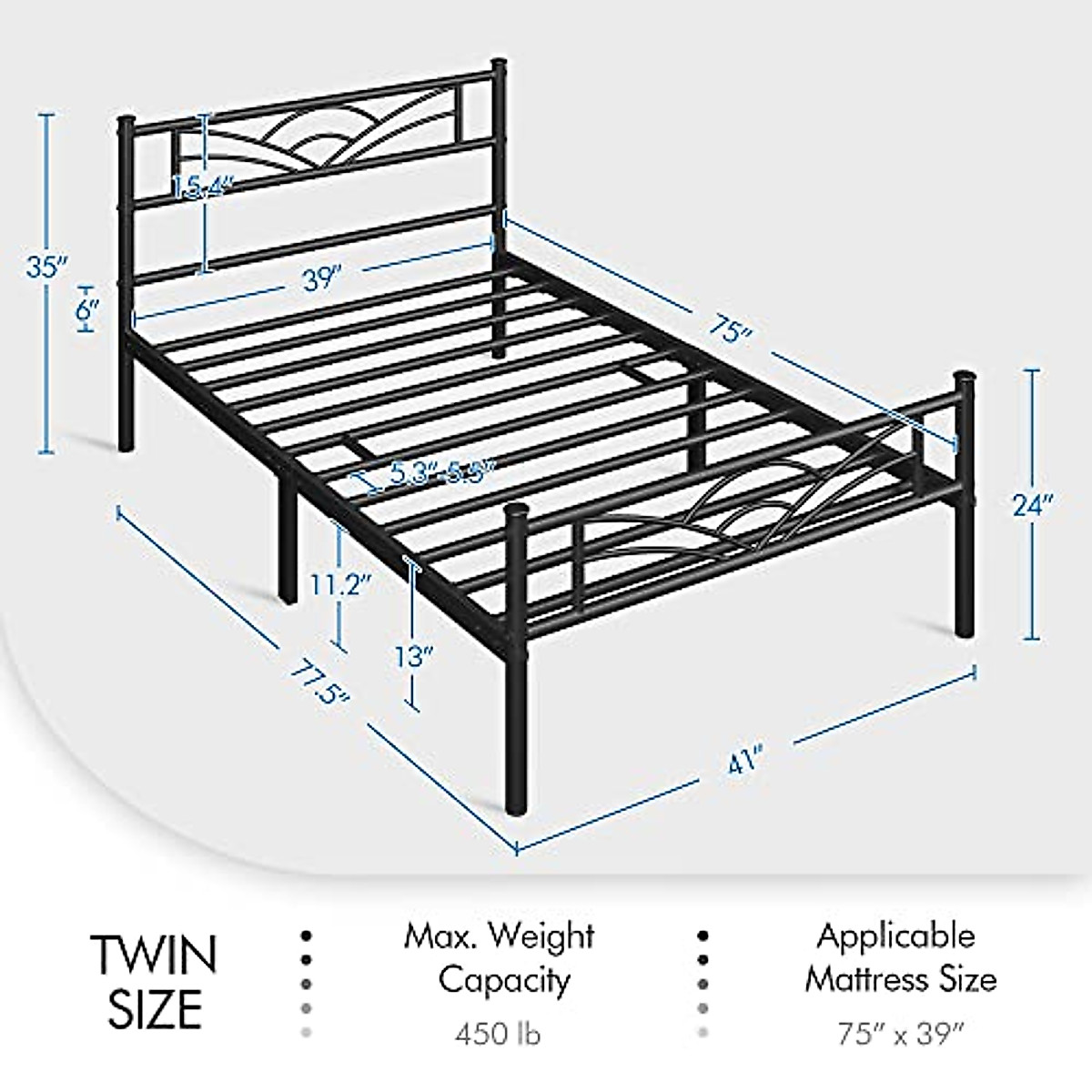 Yaheetech Twin Size Bed Frame Metal Platform Bed Mattress Foundation with Cloud-Inspired Design Headboard/Footboard/Ample Under Bed Storage/No Box Spring Needed/Twin Size Black