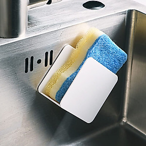 esowemsn 2PCS Plastic Kitchen Sink Sponge Holders White Adhesive Sponge Holder for Kitchen Sink Bathroom Shower Sponge Organization