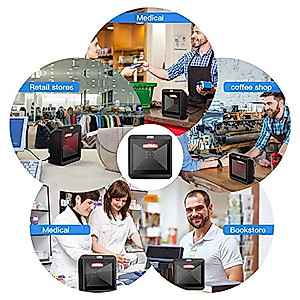 Eyoyo Hands-Free 2D QR Barcode Scanner, Omnidirectional Desktop Automatic 1D Barcode Reader Big Scan Window to Read PDF417 on ID Card, Driver's License, Passport for Supermarket Library Retail Store