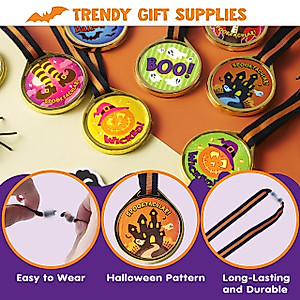 JOYIN 24 PCS Halloween Medal Trophies and Trophy Ribbons for Halloween Award Party Celebration and Spooky Contest Rewards, Halloween Party Favors for Kids, Carnival Game Prizes