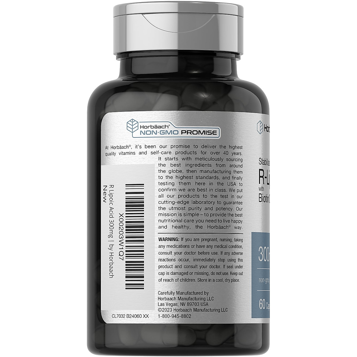 Horbäach Stabilized R-Lipoic Acid 300mg | 60 Capsules | with Biotin Optimizer | Non-GMO, Gluten Free | Na-RALA Supplement