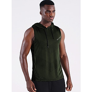 NELEUS Men's Workout Tank Tops Sleeveless Running Shirts with Hoodie,5098,3 Pack,Black/Grey/Olive Green,M