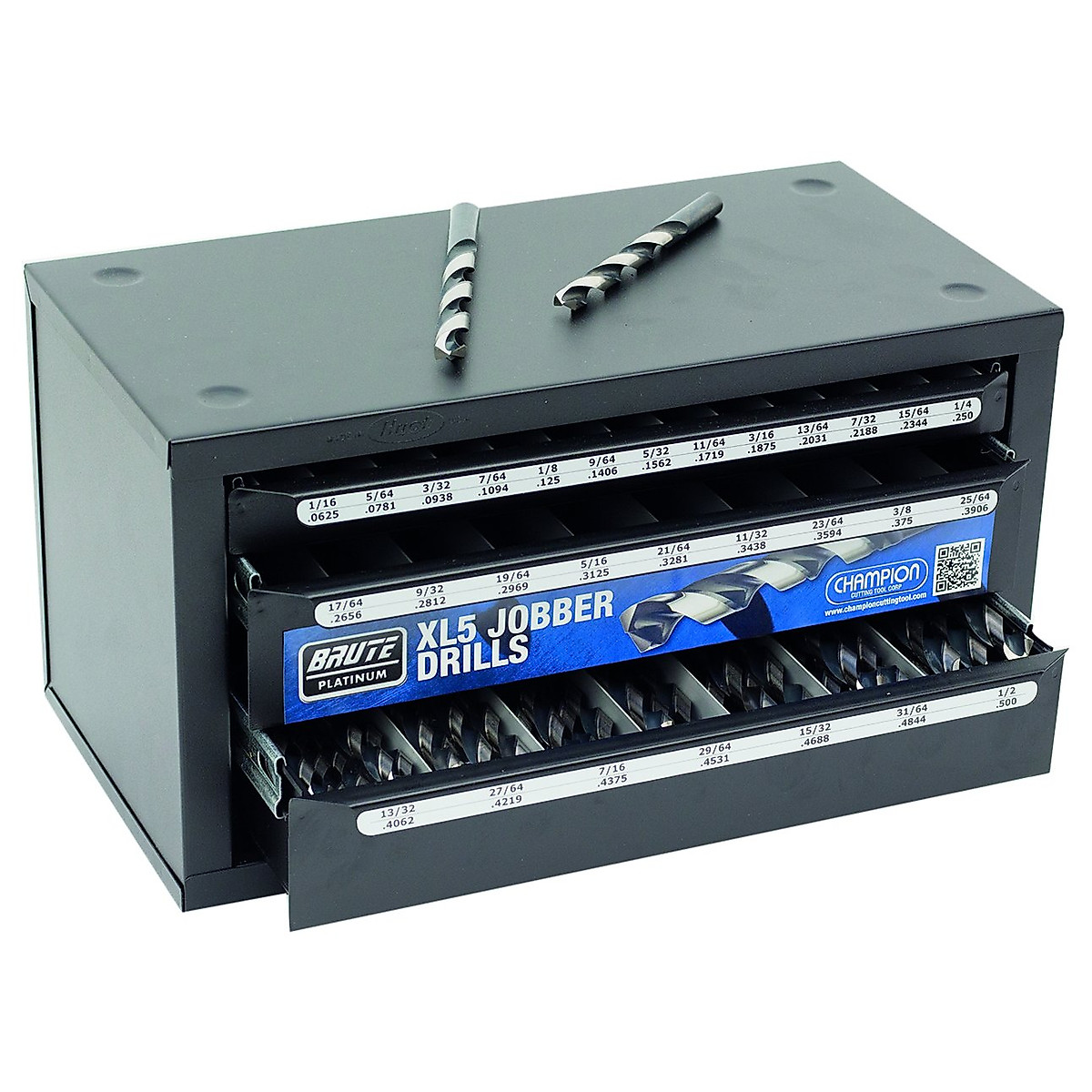 Champion Cutting Tool D1-XL5-LTD Brute Platinum Drill Bit Dispenser, Includes 125 Jobber Heavy Duty Drill Bits D1-XL5-LTD, Black
