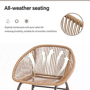 LAUSAINT HOME 4-Piece Patio Conversation Set, Breathable Bohemian Outdoor Rope Woven Furniture Set with Loveseat and Coffee Table for Backyard, Porch, Balcony, Beige