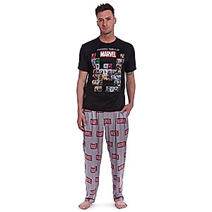 Marvel Avengers Periodic Table of Marvel Mens Pajama Shirt and Lounge Pants Sleep Set Black/Grey Medium