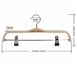 LOHASHOME 10-Pack Natural Finish Wooden Pant Hangers with Anti-Rust Hook and 2-Adjustable Clips