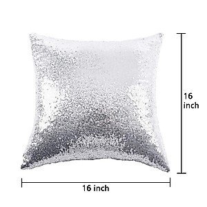 Ushinemi Sequin Throw Pillow Cases, Silver Glitter Square Throw Pillow Covers, Throw Pillow Cover for Sofa Couch Home Festivals Holiday Decor, 16x16”, Set of 2