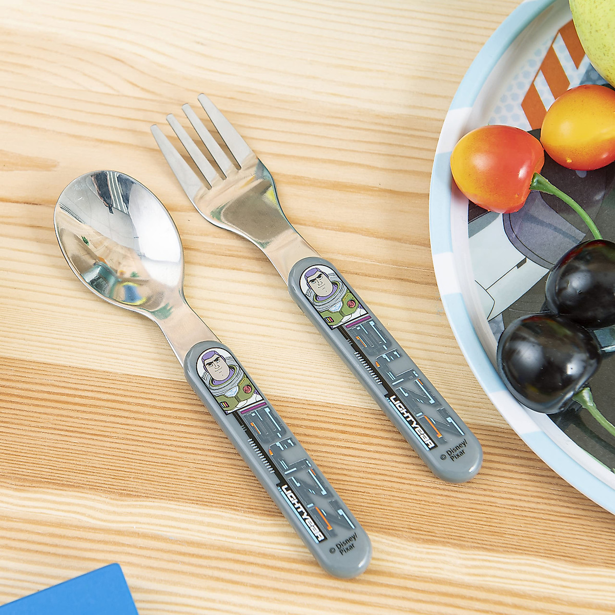 zak! Disney and Pixar Lightyear - 5-Piece Dinnerware Set - Durable Plastic & Stainless Steel - Includes Water Bottle, 8-Inch Plate, 6-Inch Bowl, Fork & Spoon - Suitable for Kids Ages 3+