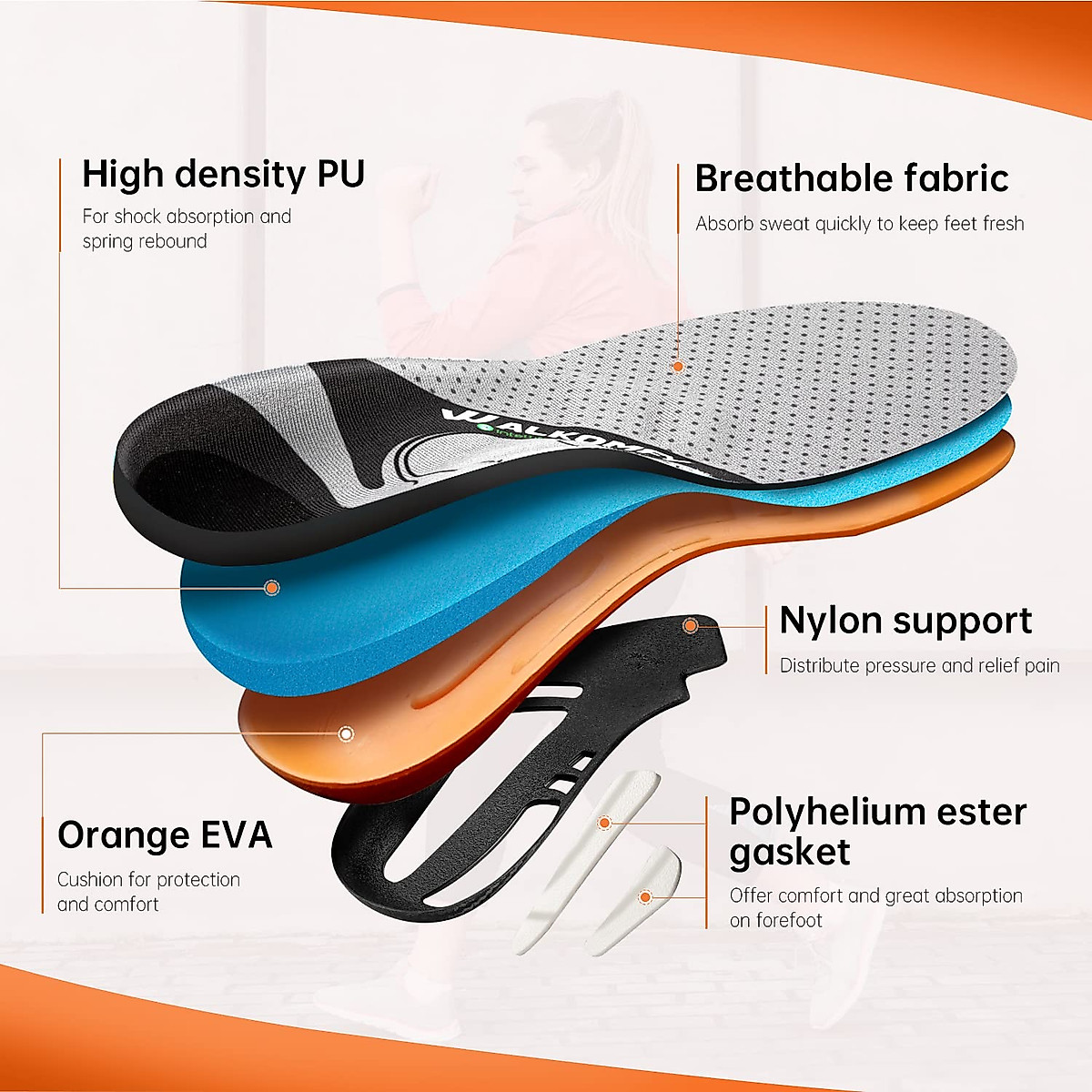 Walkomfy Plantar Fasciitis Insoles High Arch Support Shoe Inserts, Pain Relief Orthotics for Foot Pain,Flat Feet,Metatarsalgia, Work Boot Insoles for Men Women, All Day Support and Comfort
