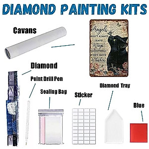 CAEJCCL 5D Diamond Art Angels Don't Always Have Wings Sometimes They Have Whiskers Diamonds Art Painting Kits for Adults DIY Paint by Number for Home Recreation and Wall Decoration 12x16 Inches