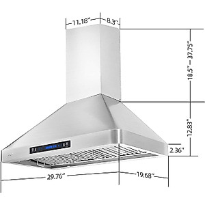 IKTCH Wall Mounted Range Hood 30 inch, 900 CFM Ducted/Ductless Range Hood, Stainless Steel Range Hood with Gesture Sensing & Touch Control IKP02R-30