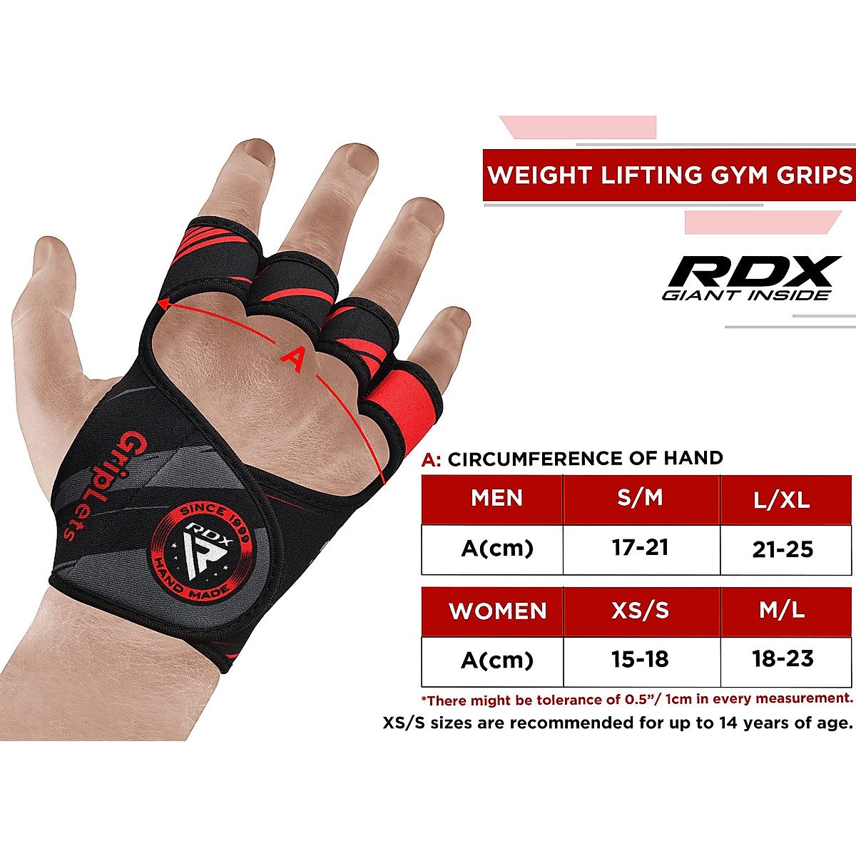 RDX Weight Lifting Gloves Grips, Workout Gym Fitness, Ventilated Anti-Slip Open Back Gripper, Deadlift Strength Training HIIT Exercise, Women Men Rowing Cycling Hanging Climbing Gymnastics Pull Ups