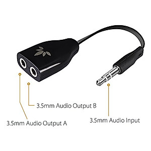 Avantree TR302 Two Way 3.5mm Dual Headphone Jack Splitter, AUX Stereo Earphone Earbuds Y Audio Split Adapter Cable, Compatible with iPhone, Samsung Phones and Tablets - Black
