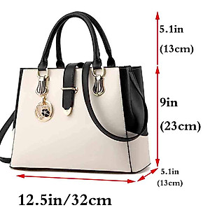 Rullar Women Handbag and Purse Stitching Shoulder Top-handle Bag Tote with Heart-shaped Pendant Beige