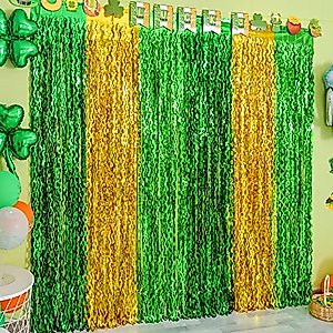 LOLStar 2 Pack St. Patrick's Day Foil Fringe Curtains St Patrick's Day Party Decoration 3.3 X 6.6 ft Green Gold Light Green Wavy Tinsel Fringe Curtain Photo Booth, Streamer Backdrop Irish Theme Decor