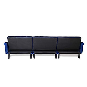 SIU Sectional Convertible Futon Sofa Bed,Mid-Century Button Tufted Sofa 2 Pillows,Reversible Chaise,L Shape Sectional Couch Sleeper Velvet Sleeper Sofa for Living Room Furniture (Navy Blue)