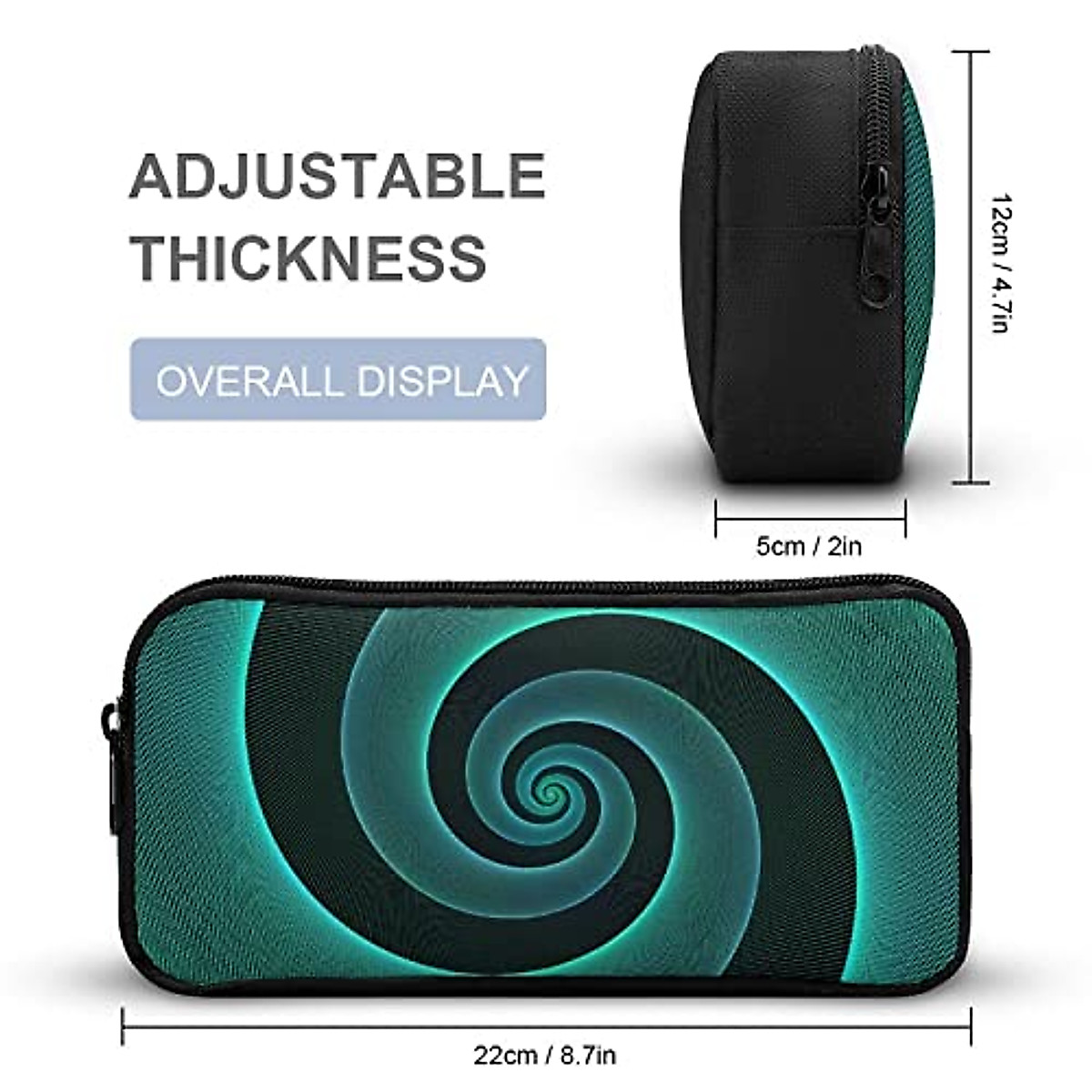 Green Art Vortex Large Pencil Case Minimalist Pen Pouch Portable Makeup Bag for Middle High College Office School