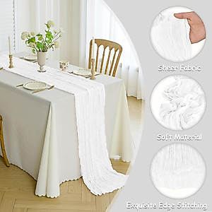 Cheesecloth Table Runner 10FT Gauze Boho Rustic Table Runner 35x120 Inch Long Table Runner for Wedding Baby Shower Bridal Shower Decoration(White)