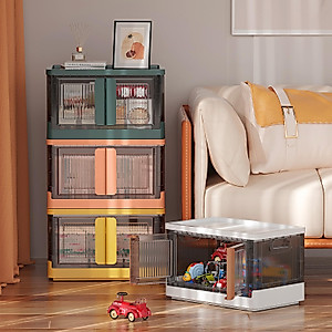 HAIXIN Plastic Storage Containers, Stackable Closet Organizers and Storage, Folding Bookshelf for Bedroom, 8.4 Gal Collapsible Laundry Organizer, 4 Pack