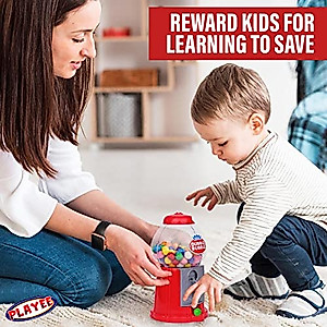 PLAYEE Classic Style Gum Machine – Gumball Machine for Kids – Candy Bank with 45 Colorful Gum Balls – 8.5” Candy Dispenser for Boys and Girls