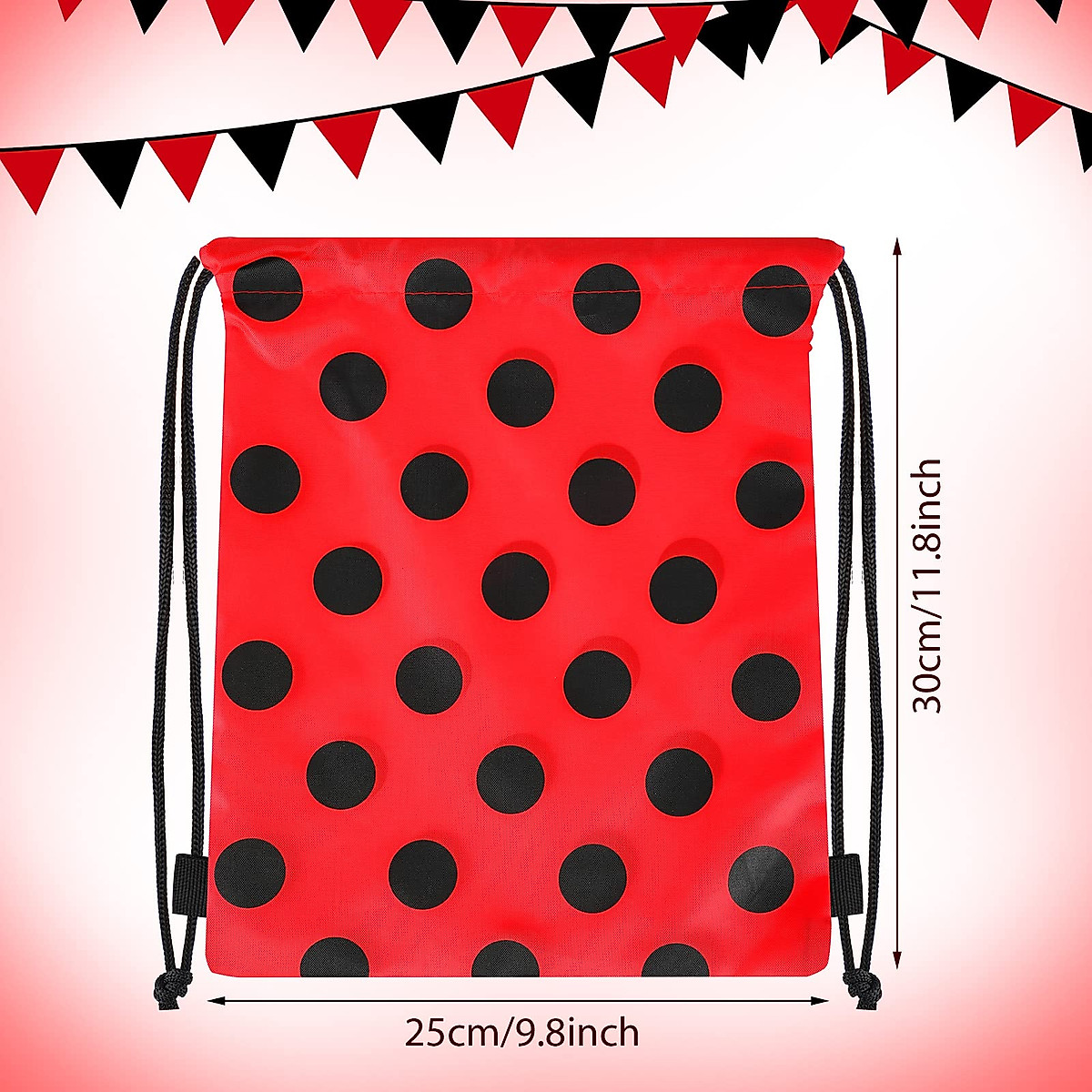 Woanger Ladybug Party Drawstring Bags Ladybug Party Favors Red Black Polka Dots Candy Goodie Gift Bags for Birthday Baby Shower Supplies(16 Pcs)