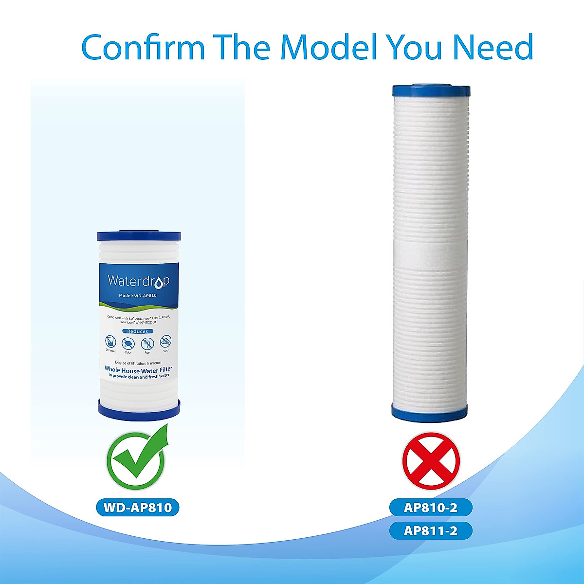 Waterdrop AP810 Whole House Water Filter, Replacement for 3M Aqua-Pure AP810, AP801, AP811, Whirlpool WHKF-GD25BB