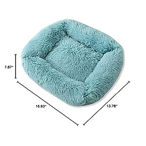 Bed Xs Size Warm Winter Square Super Soft Sleeping Dog Bed Long Plush Washable Cat Mat Basket Puppy House 1Pcs Blue