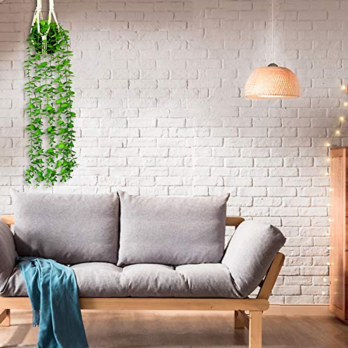 Artflower Artificial Hanging Eucalyptus Plants in Pots 2 Pack Fake Plastic Greenery Vines with Hanging Baskets for Home Shelve Indoor Outdoor Wall Wedding Garden Home Office Garland Decor