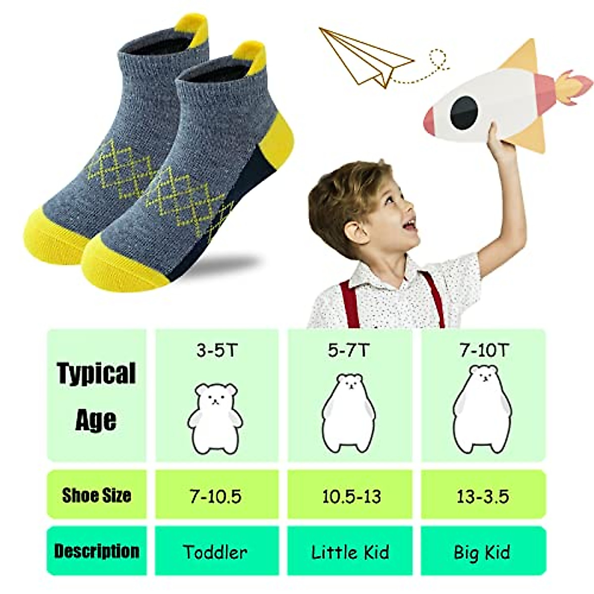 JAMEGIO Boys Socks 12 Pairs kids Half Cushion Low Cut socks Sport Ankle Athletic Sock for Little Big Kids Size Age 3-10 Years (7-10 Years)