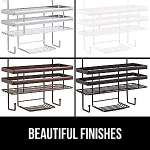 Gorilla Grip Anti-Swing Oversized Shower Caddy, Rust Resistant Organizer, Holds 11 lbs, Strong Suction Cups, Hooks, Easy Hanging Bathtub Shampoo and Accessories Caddies for Showerhead, 3 Shelf, White