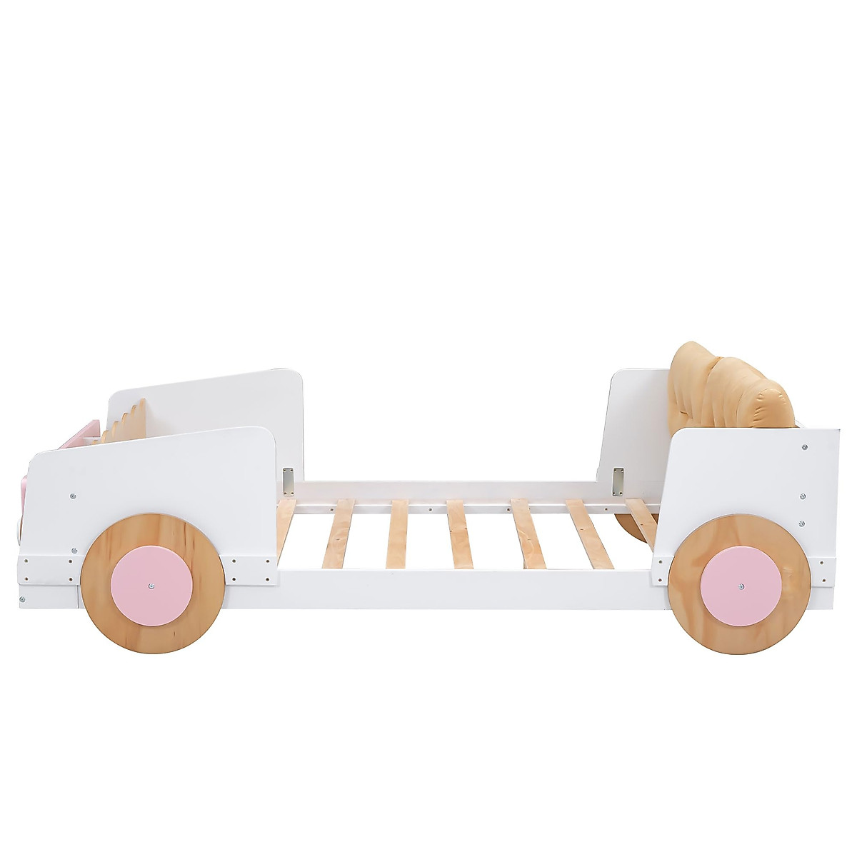 MiHunnor Kids Race Car Bed Fun Play Design, Full Size Car-Shaped Platform Bed with Wheels, Wooden Low Platform Bed with Shelves on The Footboard for Kids Boys Girls Teens, No Box Spring Needed